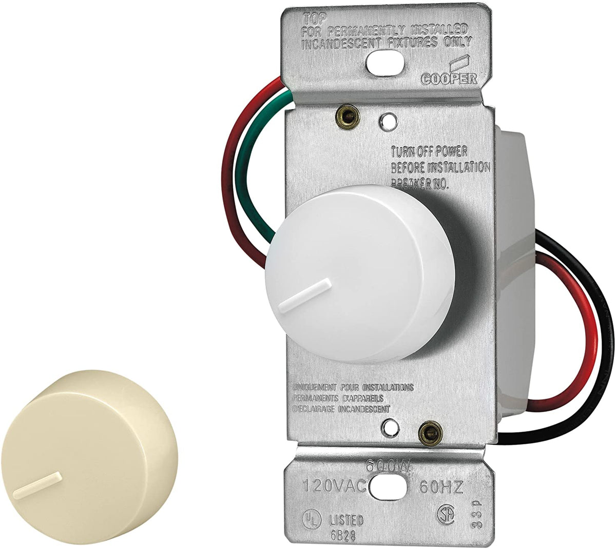Eaton Cooper Wiring Preset Rotary Dimmer, 600W, Ivory/White - Palmyra ...
